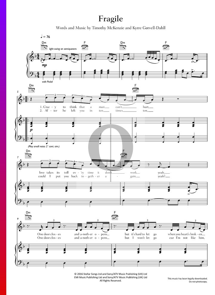 Fragile (Kygo, Labrinth) Piano Sheet Music - OKTAV