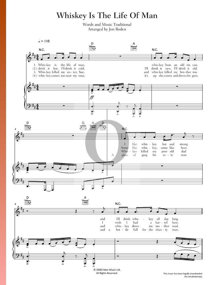 Whiskey Is The Life Of Man (Bellowhead) Piano Sheet Music - OKTAV