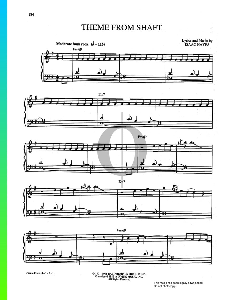 Shaft (Theme) Piano Sheet Music from Shaft by Isaac Hayes - OKTAV