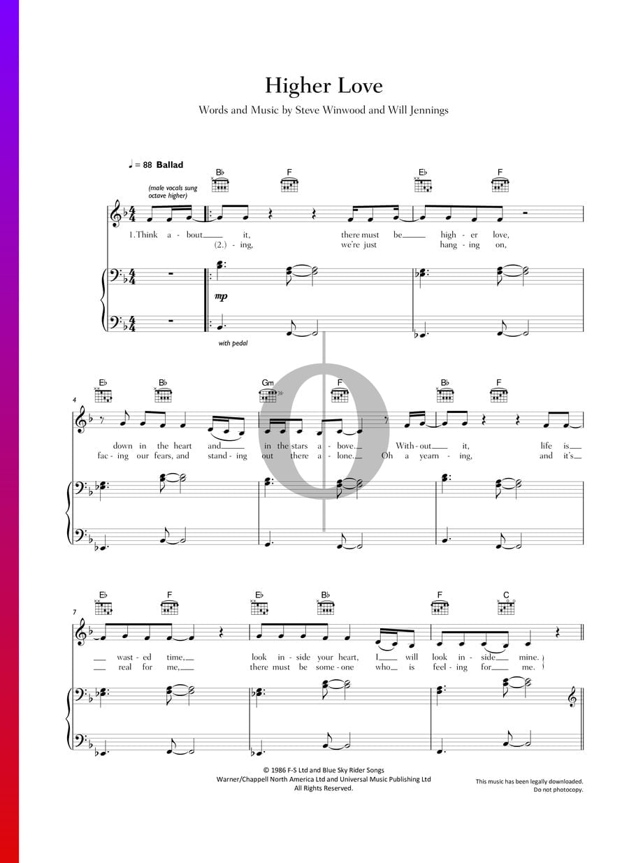 Higher Love (James Vincent McMorrow) Piano Sheet Music - OKTAV