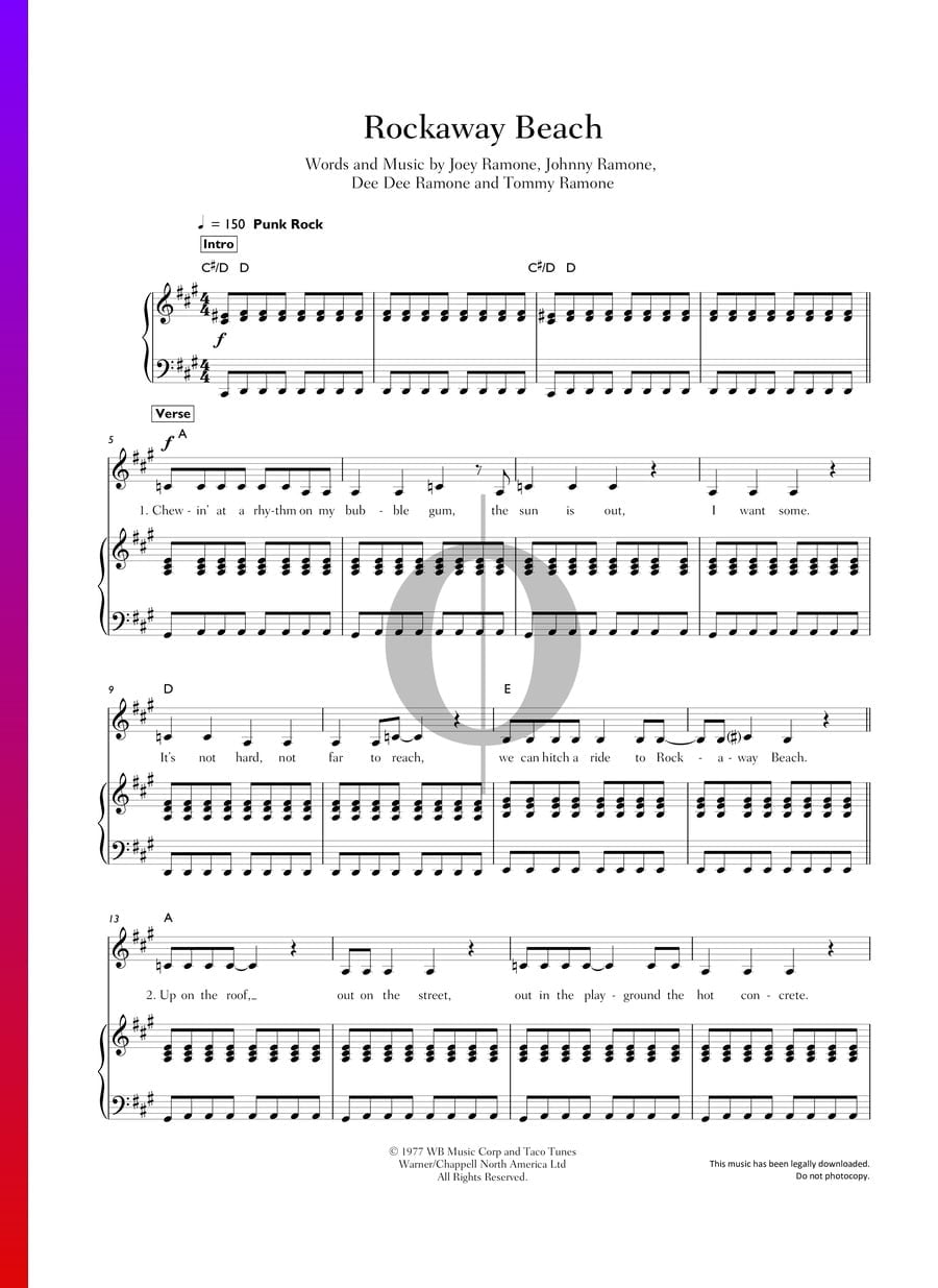 Rockaway Beach (Ramones) Piano Sheet Music - OKTAV