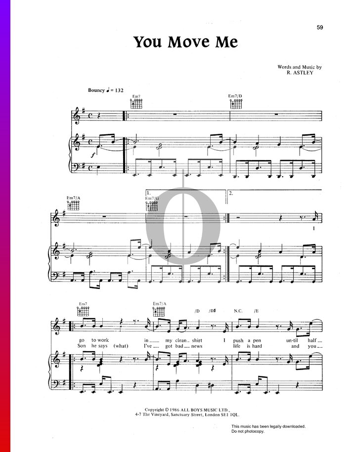 You Move Me (Rick Astley) Piano Sheet Music - OKTAV