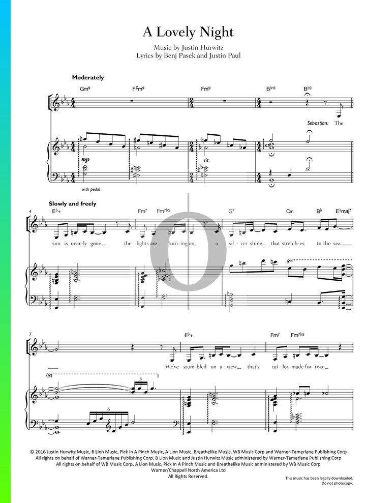 A Lovely Night Piano Sheet Music from La La Land by Justin Hurwitz - OKTAV