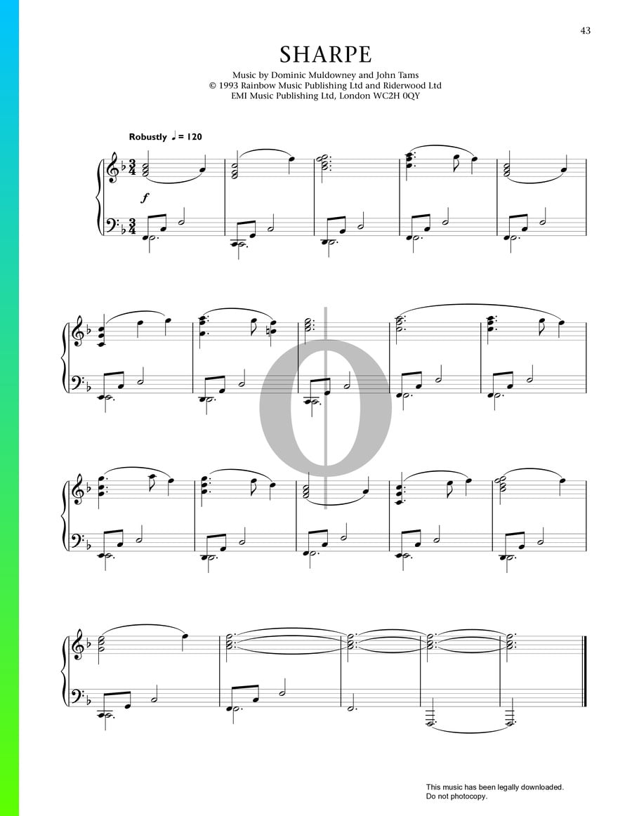 Sharpe Piano Sheet Music from Sharpe by Dominic Muldowney, John Tams ...