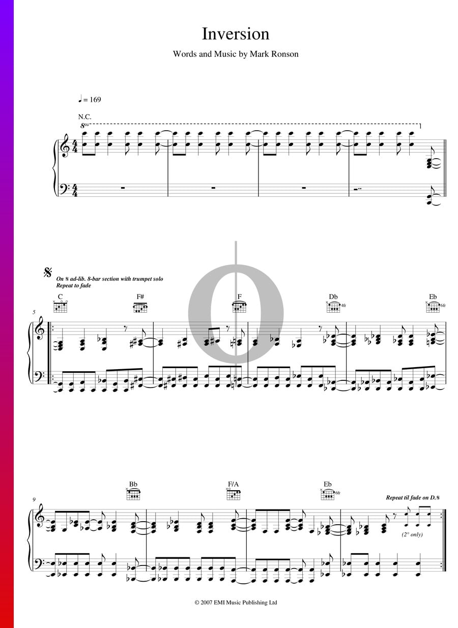 Inversion (Mark Ronson) Piano Sheet Music - OKTAV