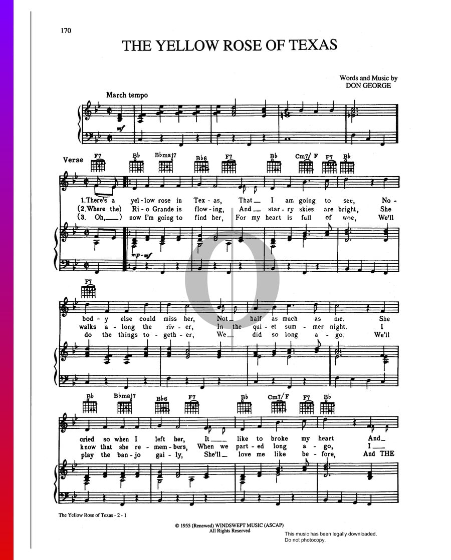 The Yellow Rose of Texas (Don George) Piano Sheet Music - OKTAV