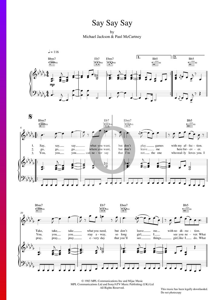 Say Say Say (Michael Jackson, Paul McCartney) Piano Sheet Music - OKTAV
