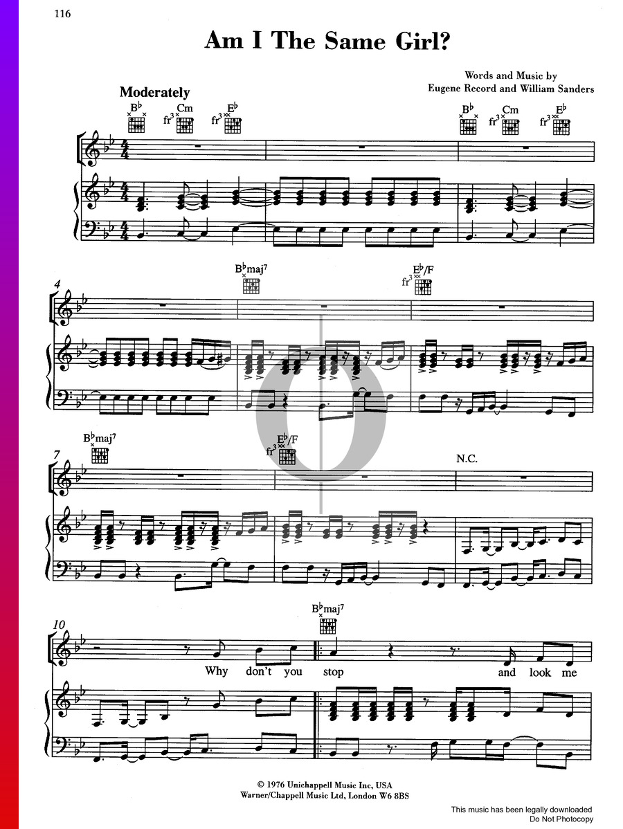 Am I The Same Girl? (Soulful Strut) (Dusty Springfield) Piano Sheet ...