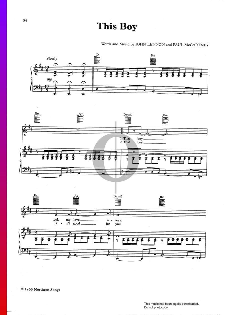 This Boy » The Beatles - Partituras de piano - OKTAV