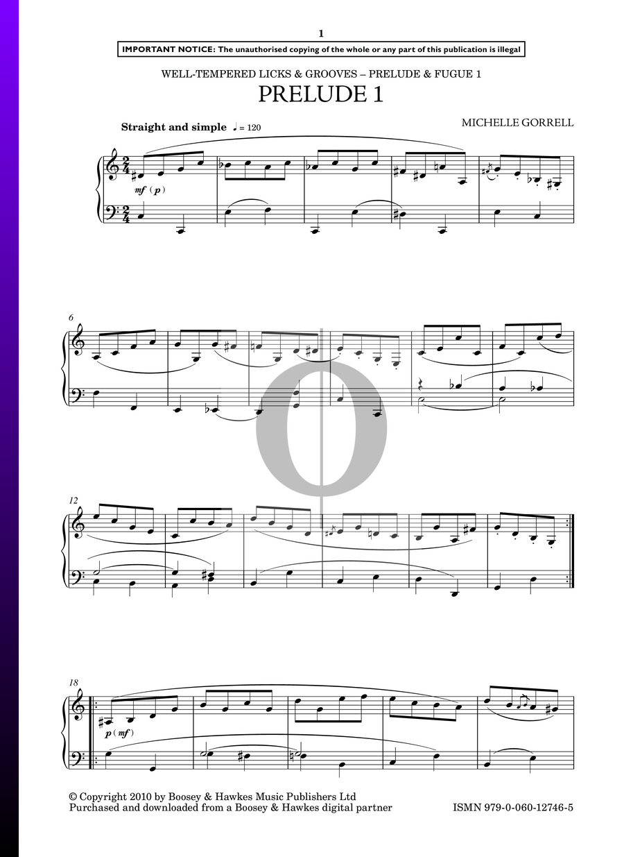 Prelude and Fugue 1 in C Major (Michelle Gorrell) Piano Sheet Music - OKTAV