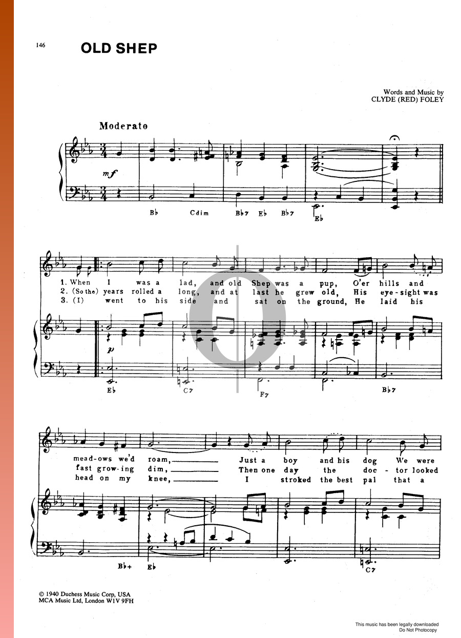 Old Shep (Red Foley) Piano Sheet Music - OKTAV