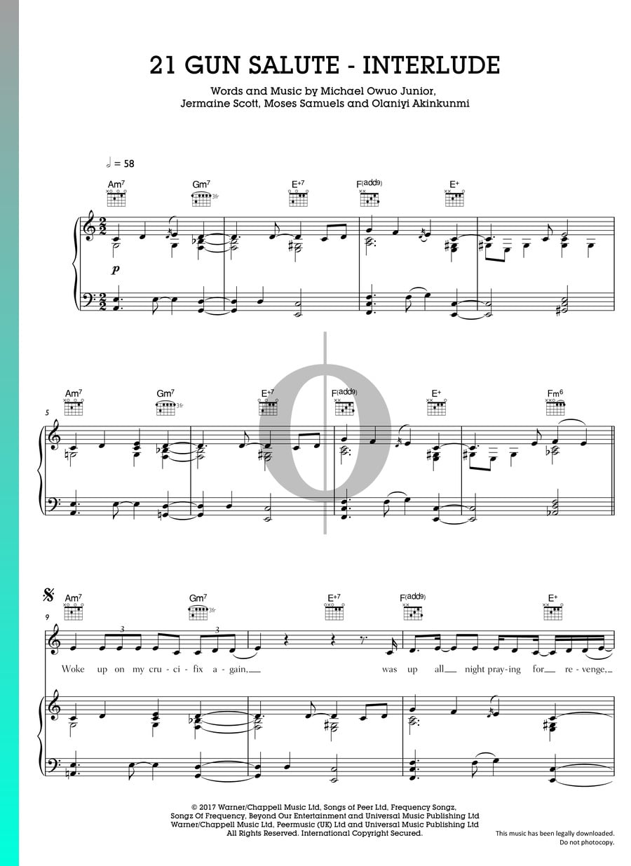 21 Gun Salute (Interlude) (Stormzy) Piano Sheet Music - OKTAV
