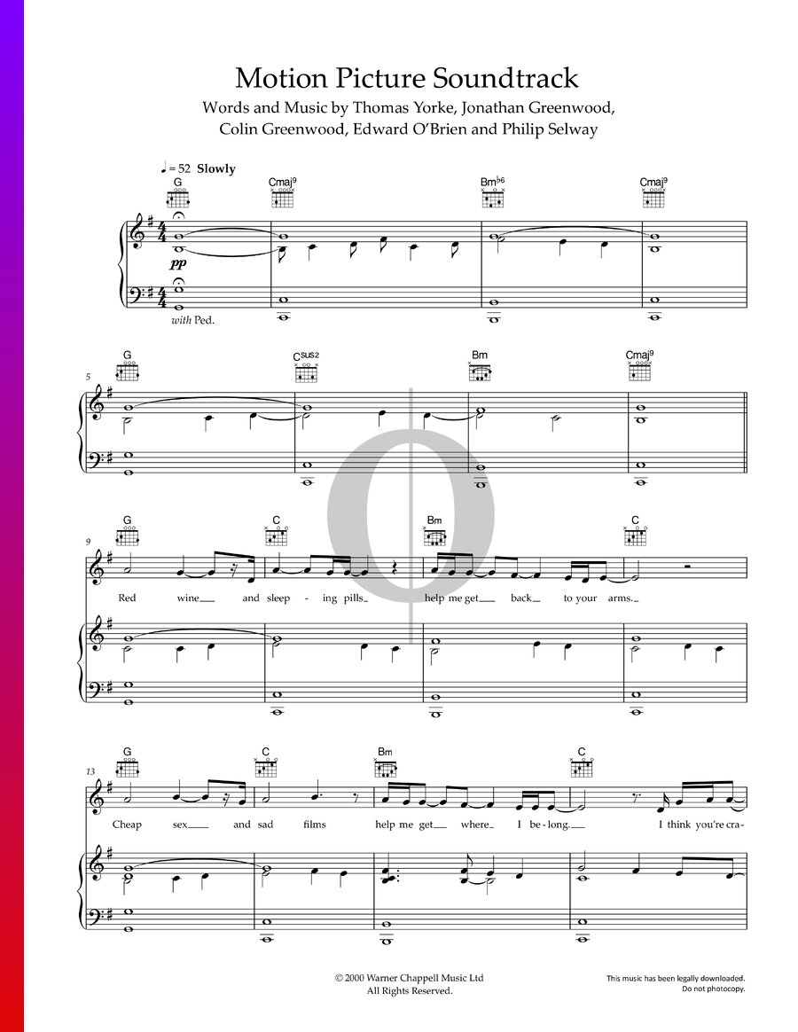 Motion Pictures (aka Motion Picture Soundtrack) (Radiohead) Piano Sheet ...