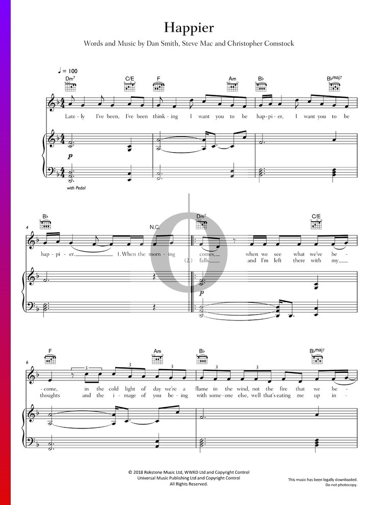 Happier (Marshmello, Bastille) Piano Sheet Music - OKTAV