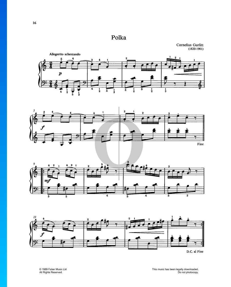 Polka (Cornelius Gurlitt) Piano Sheet Music - OKTAV