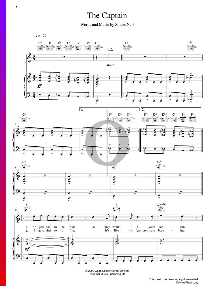 The Captain (Biffy Clyro) Piano Sheet Music - OKTAV
