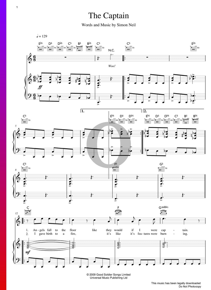 The Captain (Biffy Clyro) Piano Sheet Music - OKTAV