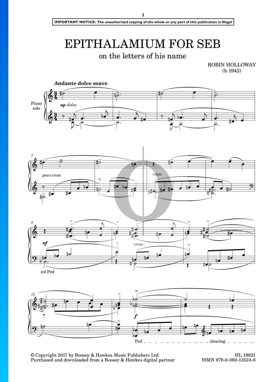 Epithalamium for Seb (Robin Holloway) Piano Sheet Music - OKTAV