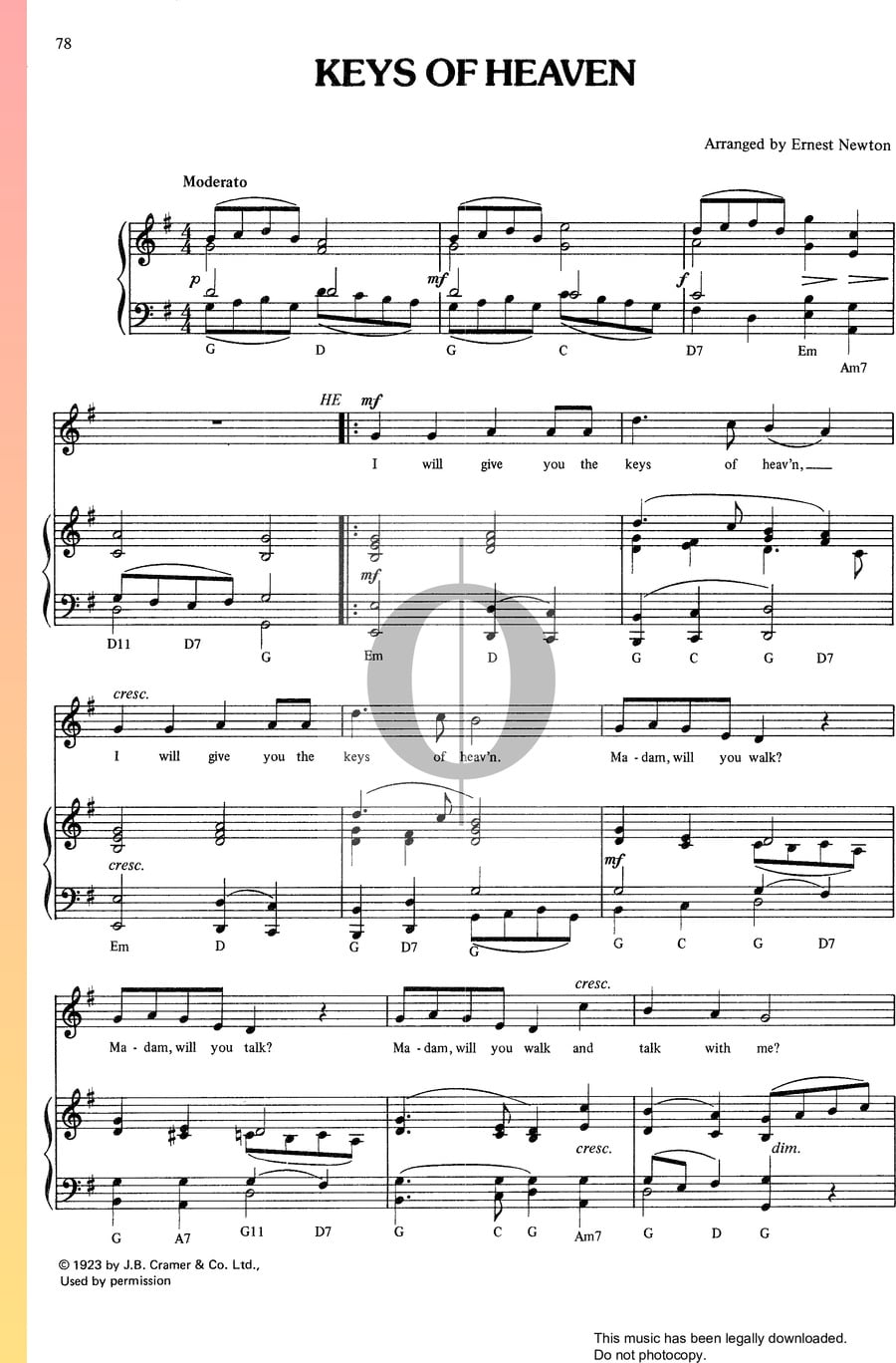 Keys Of Heaven (Ernest Newton) Piano Sheet Music - OKTAV