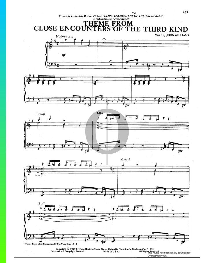 Close Encounters Of The Third Kind Theme Piano Sheet Music from Close ...