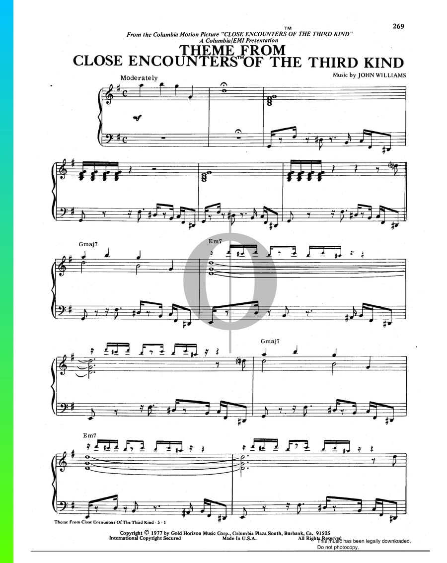 Close Encounters Of The Third Kind Theme Piano Sheet Music from Close ...