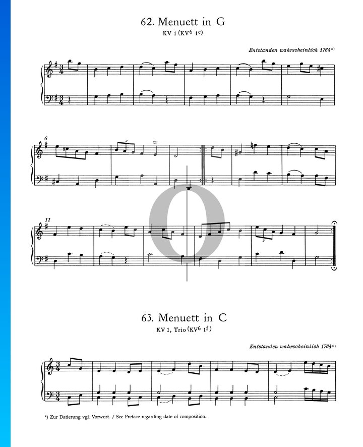 Menuet in C Major, KV 1 and Trio (KV 6 1f) (Wolfgang Amadeus Mozart ...