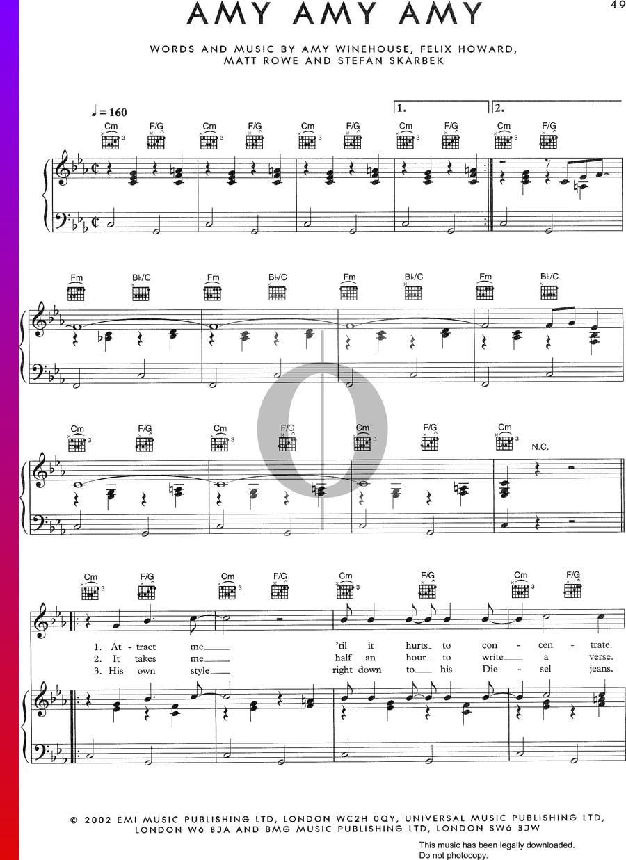 Amy Amy Amy (Amy Winehouse) Piano Sheet Music - OKTAV