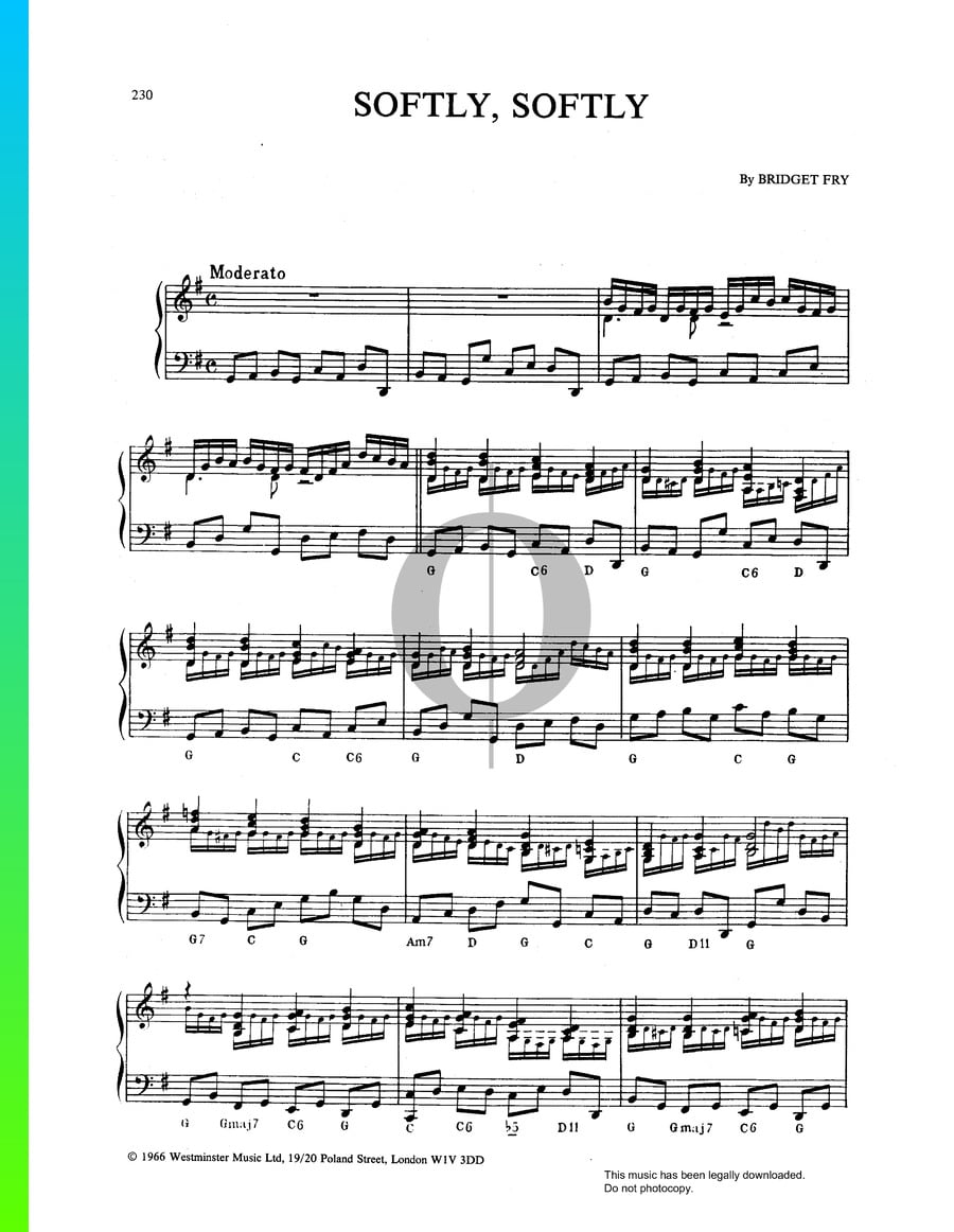 Softly, Softly Piano Sheet Music from Softly Softly by Bridget Fry - OKTAV