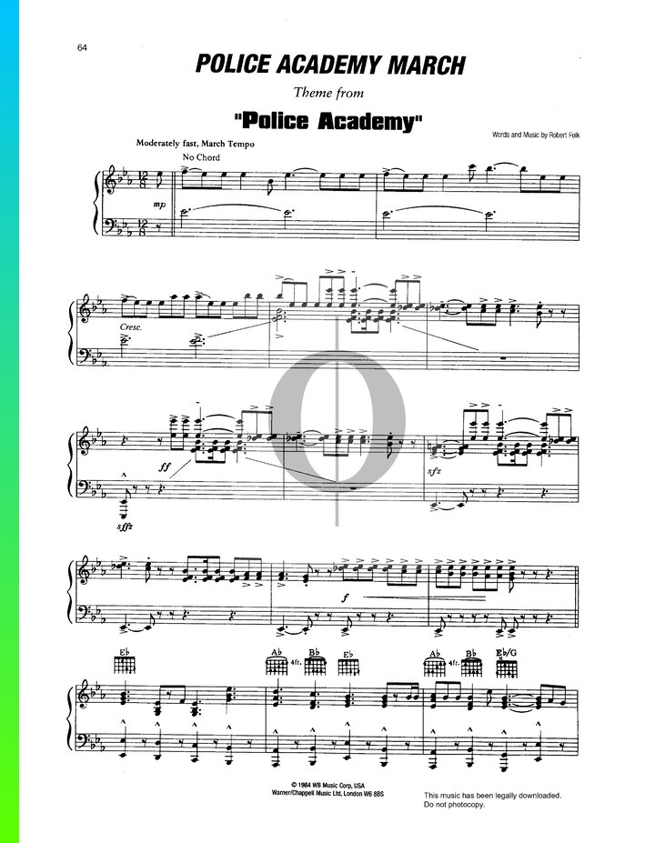 Police Academy March Piano Sheet Music from Police Academy by Robert ...