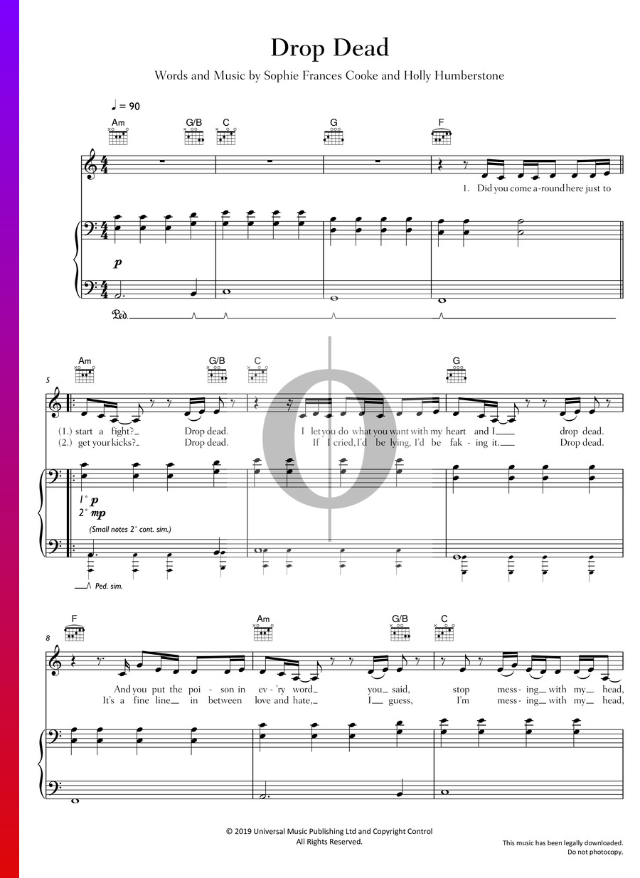 Drop Dead door Holly Humberstone | piano bladmuziek (Piano, Stem ...
