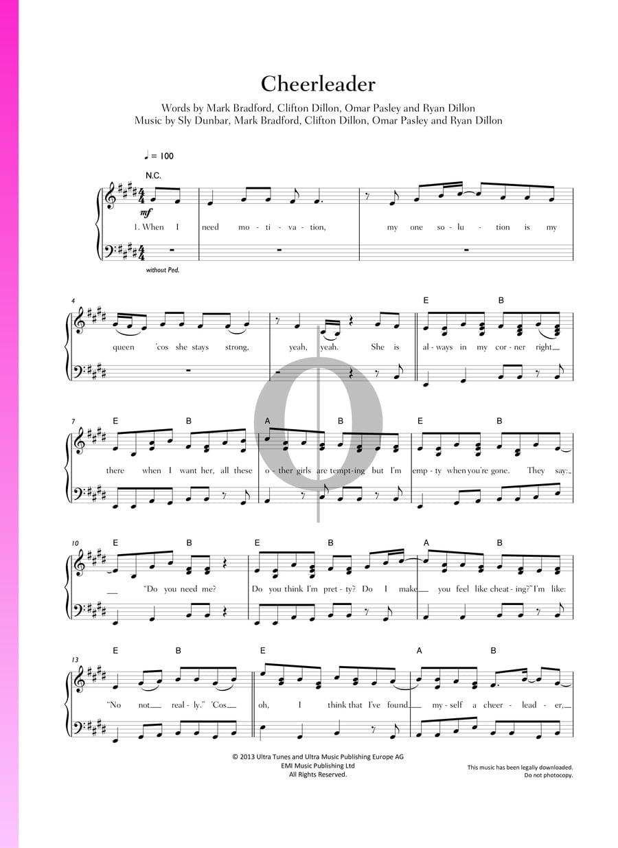 Cheerleader (OMI) Piano Sheet Music - OKTAV