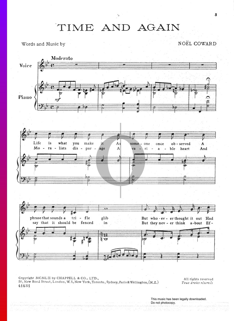 Time And Again (Noël Coward) Piano Sheet Music - OKTAV
