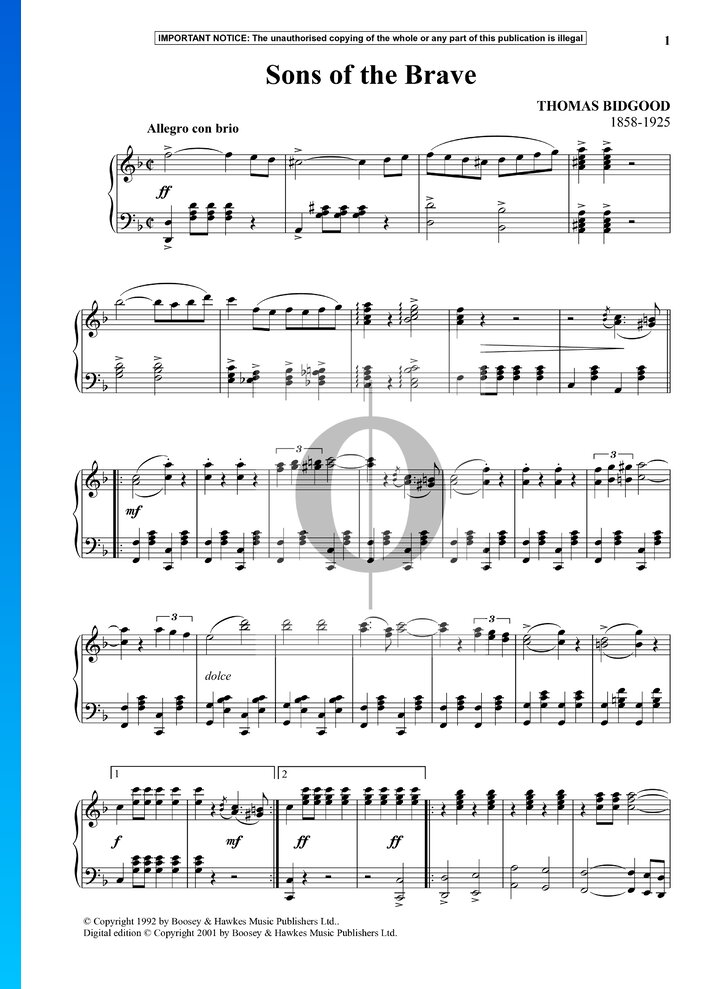 Sons Of The Brave (Thomas Bidgood) Piano Sheet Music - OKTAV