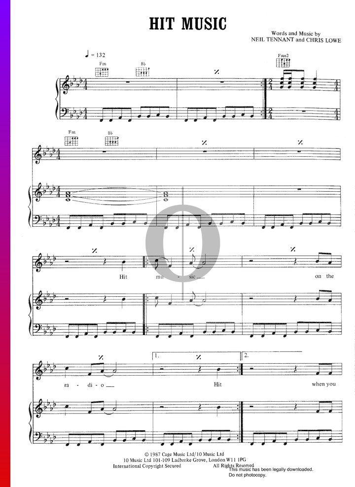 Hit Music (Pet Shop Boys) Piano Sheet Music - OKTAV