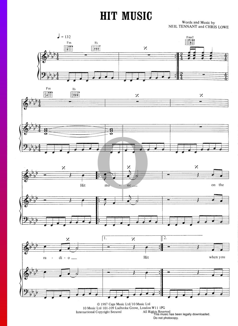 Hit Music (Pet Shop Boys) Piano Sheet Music - OKTAV