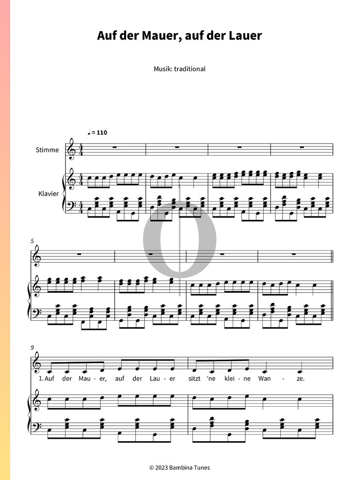 Auf der Mauer, auf der Lauer (Anonymous) Piano Sheet Music - OKTAV