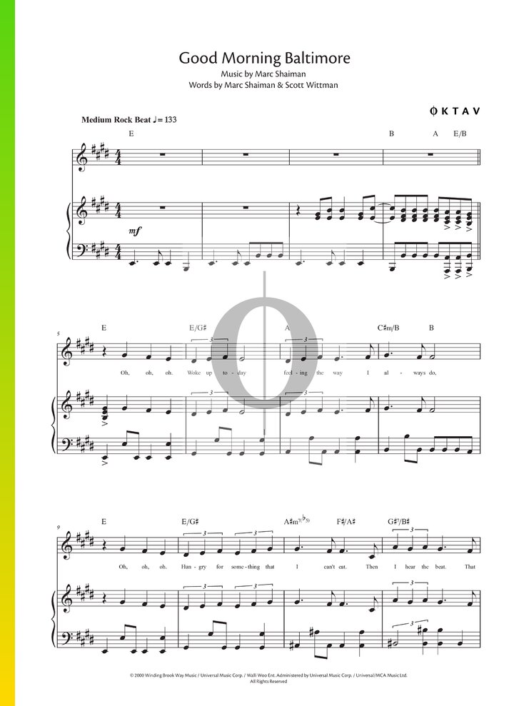 Good Morning Baltimore (Nikki Blonsky) Piano Sheet Music - OKTAV