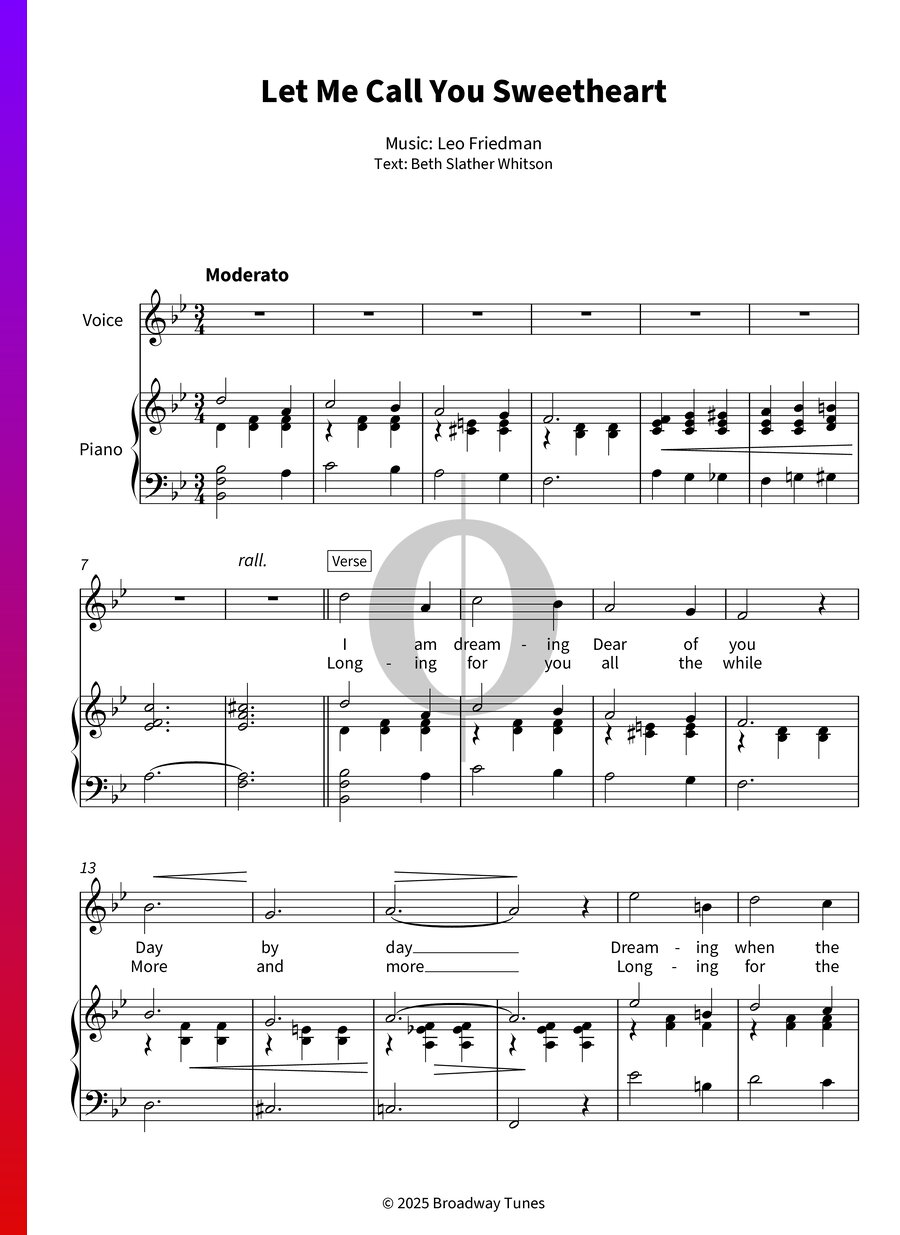 Let Me Call You Sweetheart (Leo Friedman) Piano Sheet Music - OKTAV
