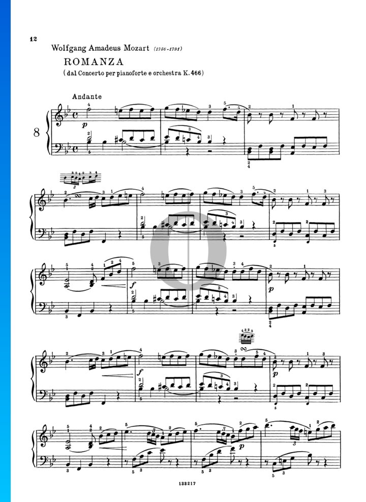 Concerto Pour Piano No 20 En Ré Mineur K 466 2 Romance Wolfgang