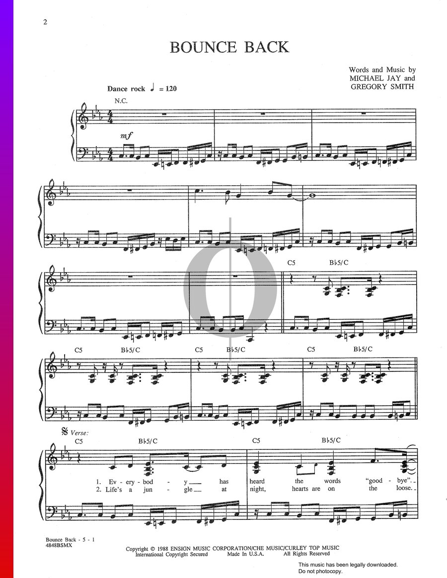 Bounce Back (Alisha) Piano Sheet Music - OKTAV