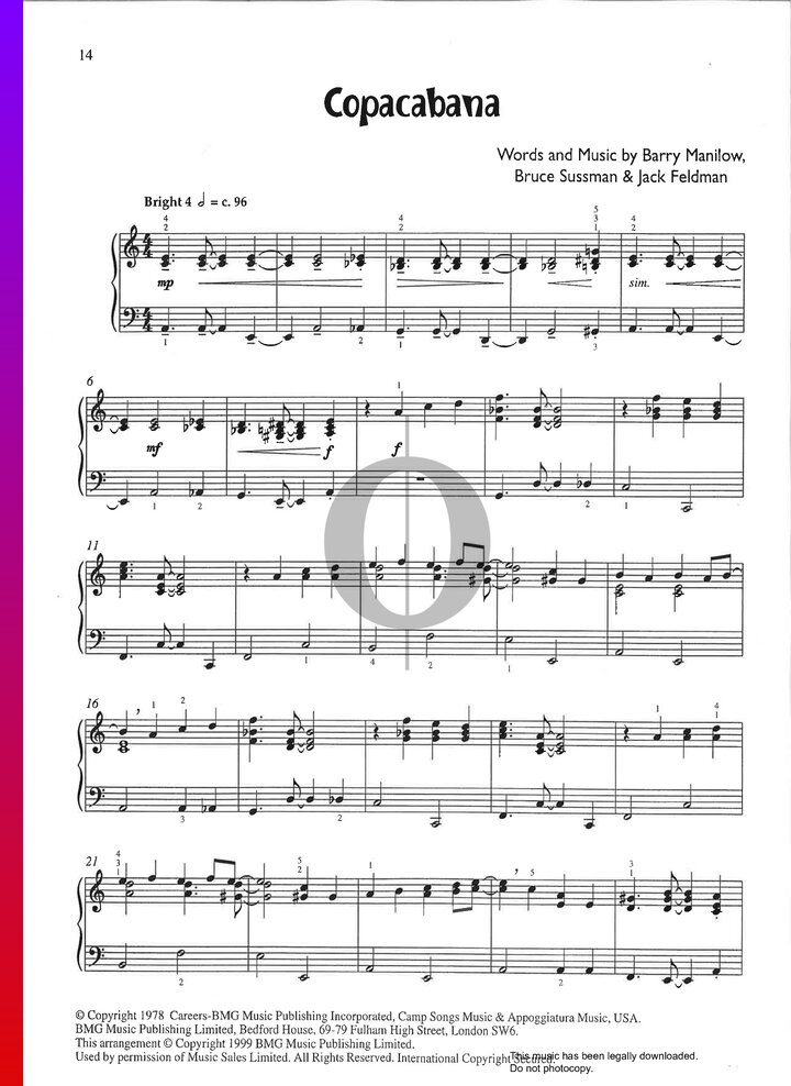 Copacabana (Barry Manilow) Piano Sheet Music - OKTAV