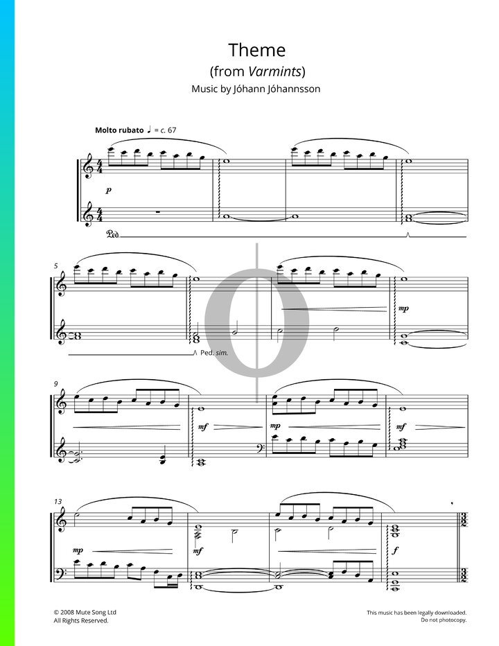 Theme from Varmints Piano Sheet Music from Varmints by Jóhann ...