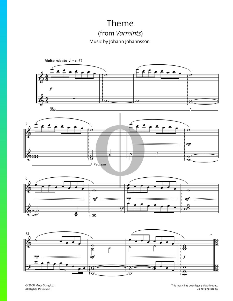 Theme from Varmints Piano Sheet Music from Varmints by Jóhann ...