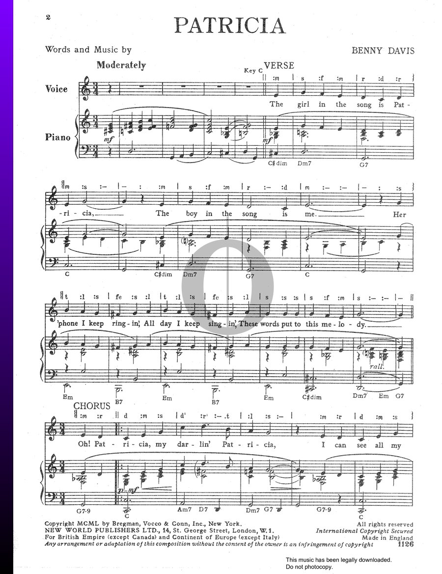 Patricia (Perry Como) Piano Sheet Music - OKTAV