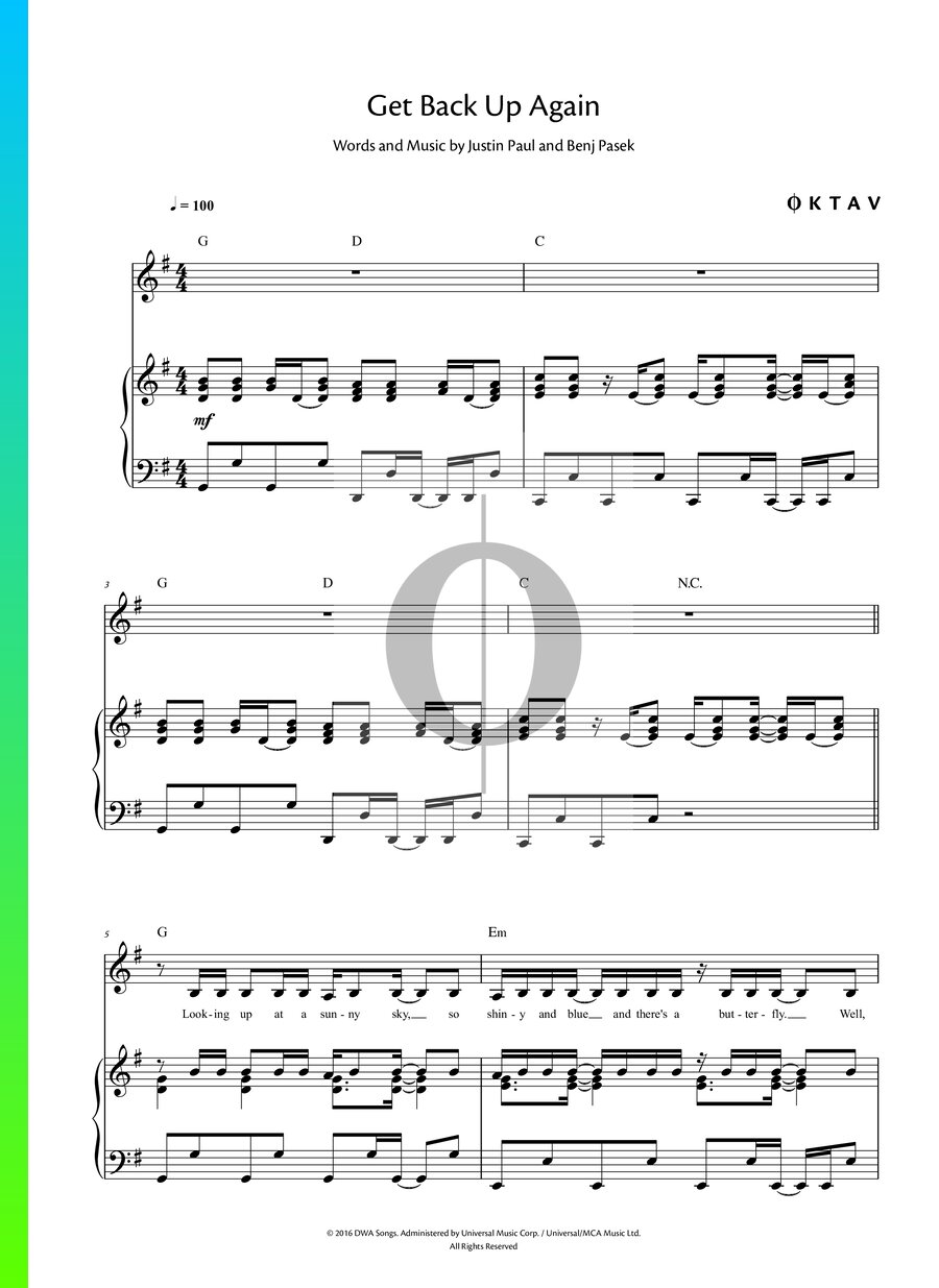 Get Back Up Again Piano Sheet Music from Trolls by Anna Kendrick - OKTAV