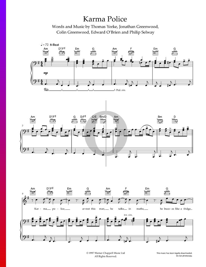 Karma Police (Radiohead) Piano Sheet Music - OKTAV