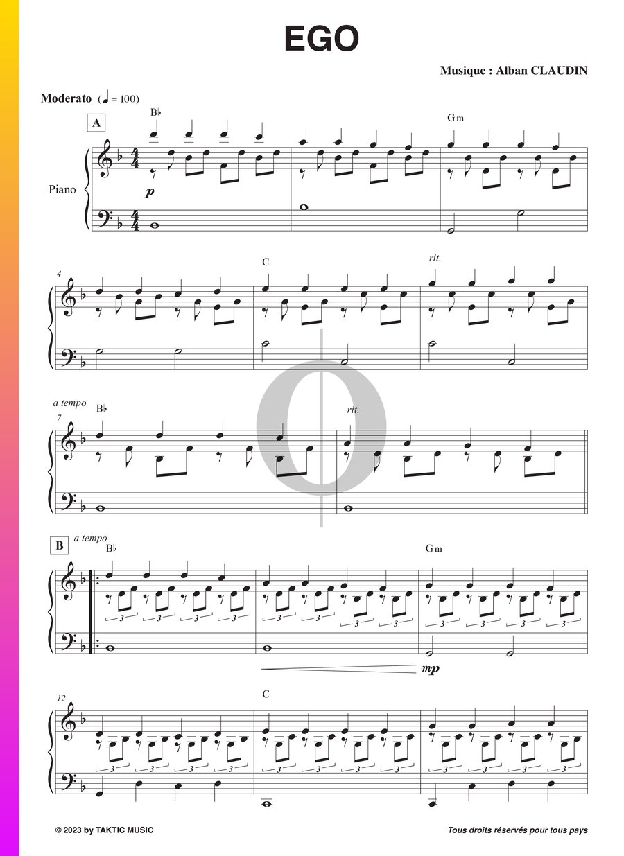 Ego (Alban Claudin) Piano Sheet Music - OKTAV