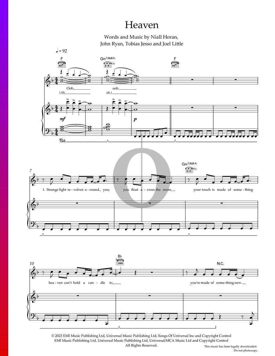 Heaven (Niall Horan) Piano Sheet Music - OKTAV