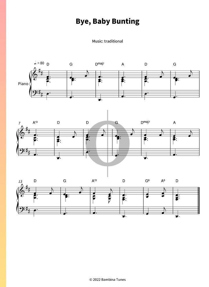 Bye, Baby Bunting (Anonymous) Piano Sheet Music - OKTAV
