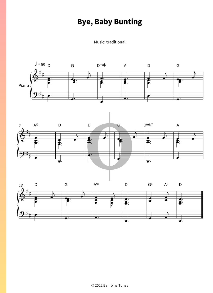 Bye, Baby Bunting (Anonymous) Piano Sheet Music - OKTAV